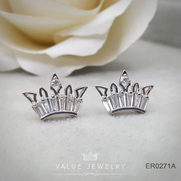 ต่างหูแป้น ประดับคริสตัล ลายมงกุฎ Crown ขนาดพอเหมาะ ต่างหู ตุ้มหู เครื่องประดับ ER0271 ...
