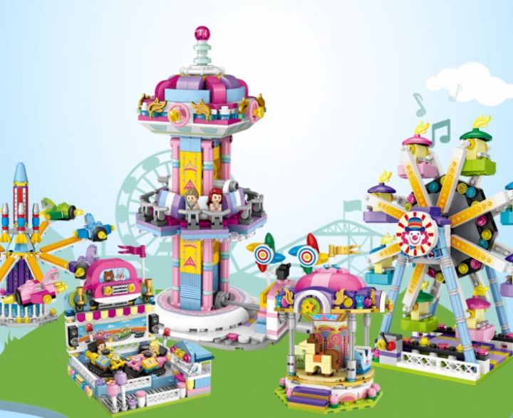 Lego LOZ blocks Theme Park Playground Carousel Bumper Car Jumping ...