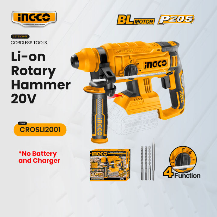 INGCO 20VIndustrial Lithium-Ion Cordless Rotary Hammer BARE TOOL UNIT ...