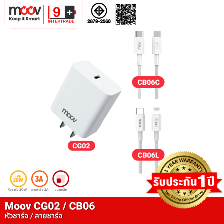 [รับประกัน1ปี] Moov CG02+CB06 ชุดชาร์จ หัวชาร์จเร็ว สายชาร์จ CB06C CB06L PD Fast Charger 1 พอร์ต ...