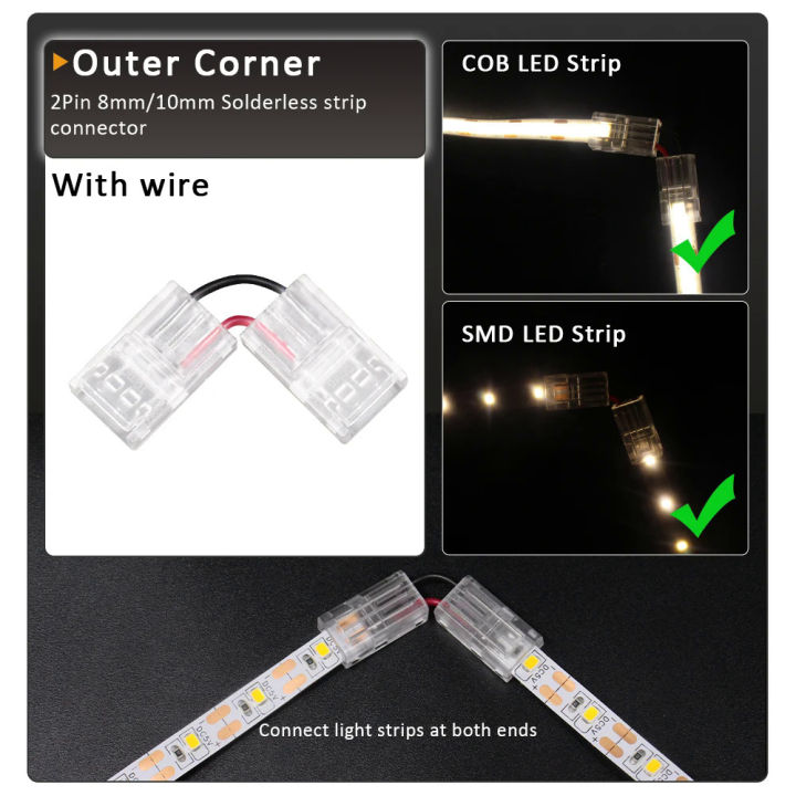 5pcs 2Pin COB LED Strip Connector Extension Wire Terminal LED ...