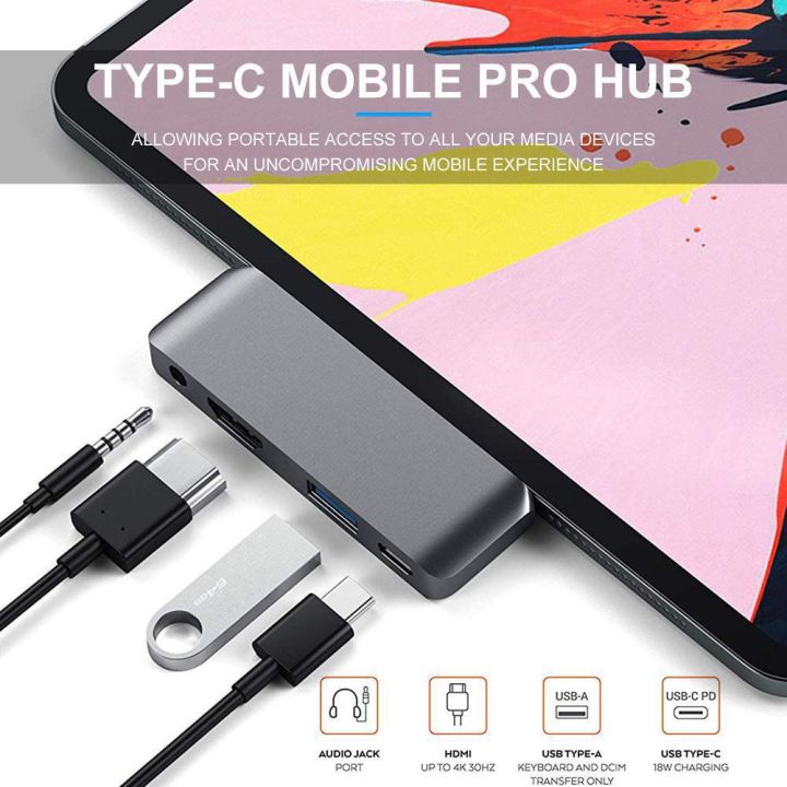4in1 Type C HUB USB C To HDMI-compatible 4K 3.5mm Audio USB3.0 PD Fast ...
