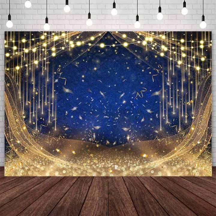 7x5ft Royal Blue and Gold Party Photo Backdrop Gold Dripping Glitter ...
