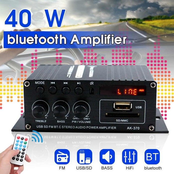BLUETOOTH CAR AUDIO POWER AMPLIFIER HI-FI STEREO 12V 40W 2 CHANNEL ...