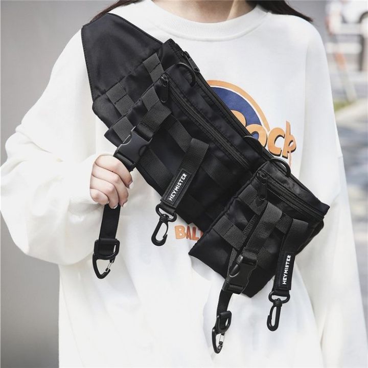 Nylon Chest Rig Bag Black Vest Bag Black Hip Hop Streetwear Functional ...