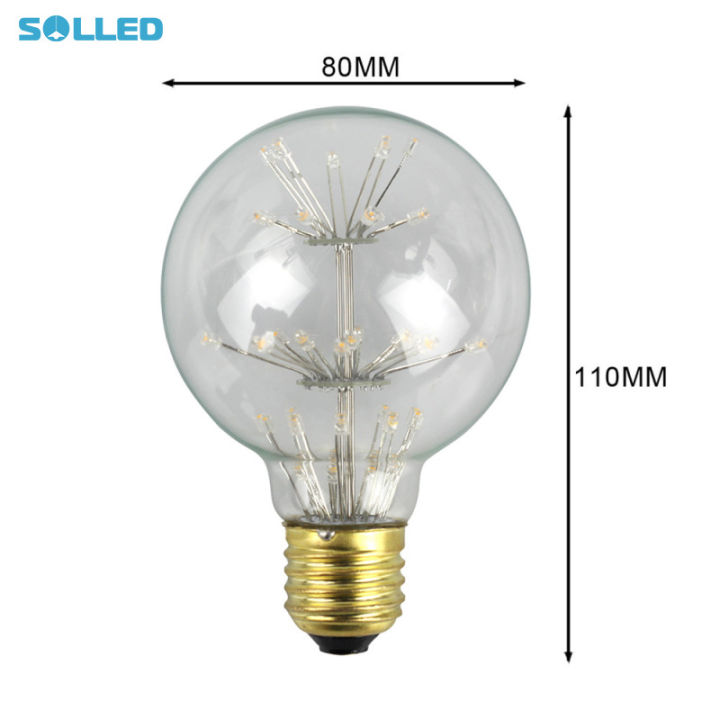 SOLLED SOLLED หลอดไฟเอดิสันสไตล์เรโทร G80,โคมไฟทรงดอกไม้ไฟ LED ตกแต่ง ...