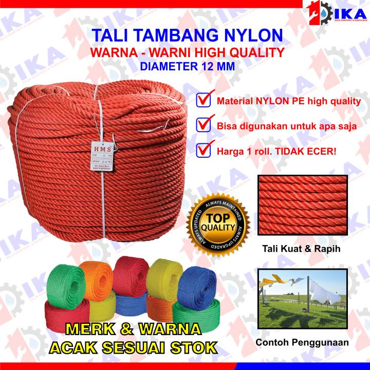 Tali Tambang 12 mm panjang Per Roll Tali Tambang Nylon warna kuat bagus ...