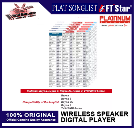 The Platinum DVD/Karaoke Complete Songlist Only for Reyna, Reyna 2, Reyna 3c, Reyna 3, T/X/BMB ...