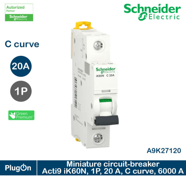 A9K27120 - Schneider Electric Miniature circuit-breaker, Acti9 iK60N, 1P, 20 A, C curve, 6000 A ...