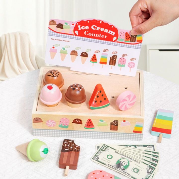 Wooden Role-playing Ice Cream Toy Play House Simulation Food Counter ...