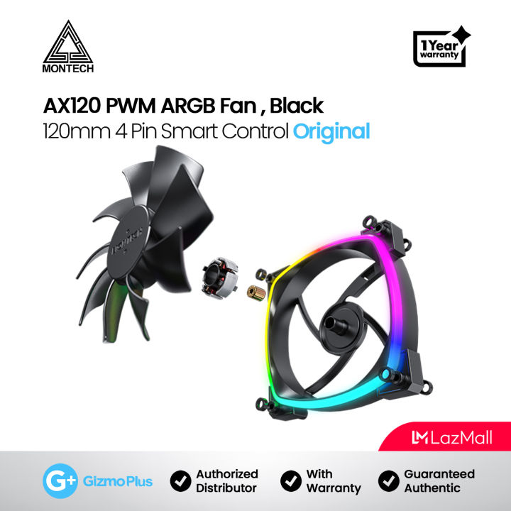 Montech AX120 PWM ARGB Fan / Computer Fan Wing Shaped Blades 120mm 4 ...