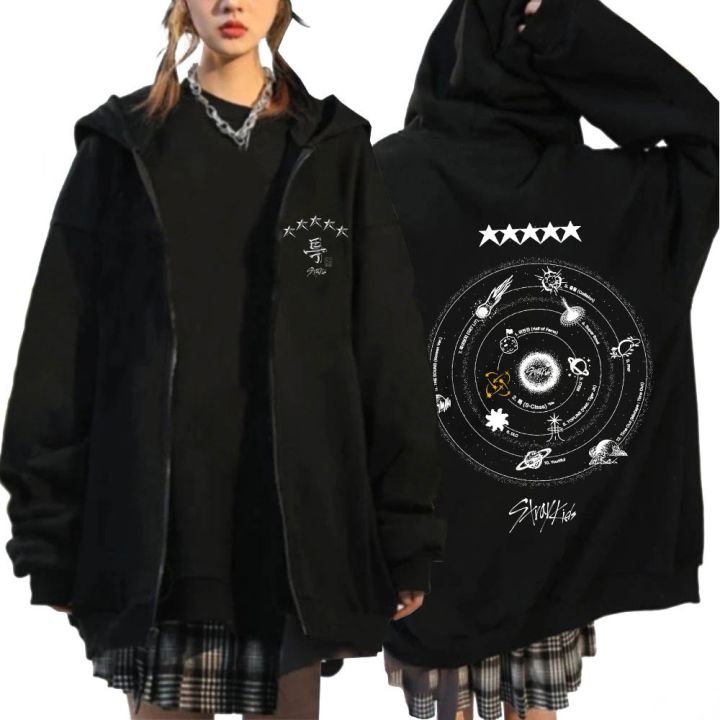Korean Stray Kids 5 Star Zipper Hoodie Harajuku Aesthetic Zip Up Coat ...