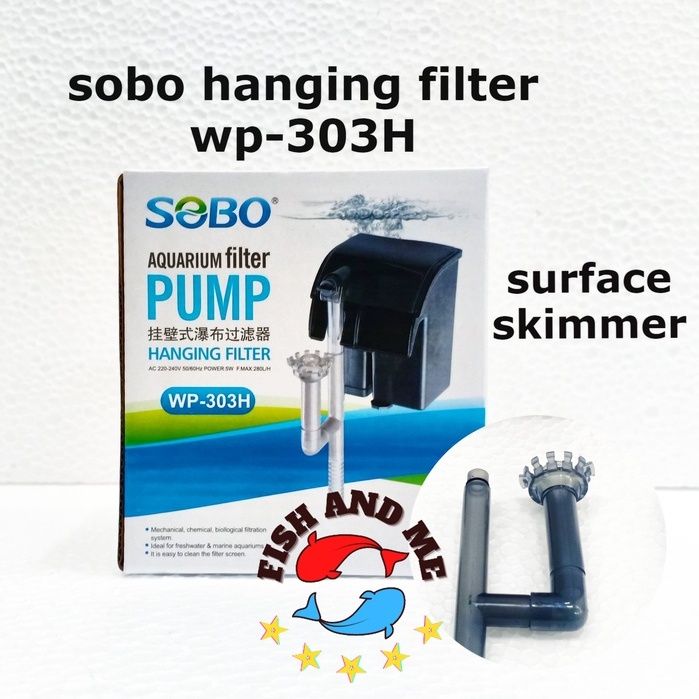 SOBO WP-303H 280L/H 5W Hanging Filter With surface skimmer Aquarium Fish tank | Lazada