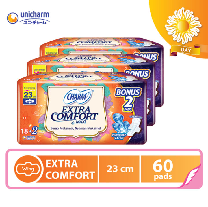 CHARM Pembalut Extra Comfort Maxi Wing 23cm 18+2pads x3 | Lazada Indonesia