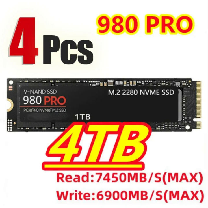 1/2/3/4Pcs 4TB 980 Pro SSD Nvme M.2 2280 PCLE4.0X 2TB ภายใน Solid State Drive HDD Hard Disk ...