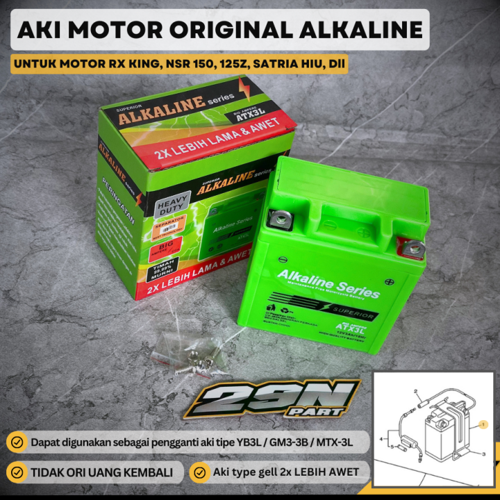 Aki Accu Motor Merk Alkaline ATX-3L Gel Technology Universal RX King ...