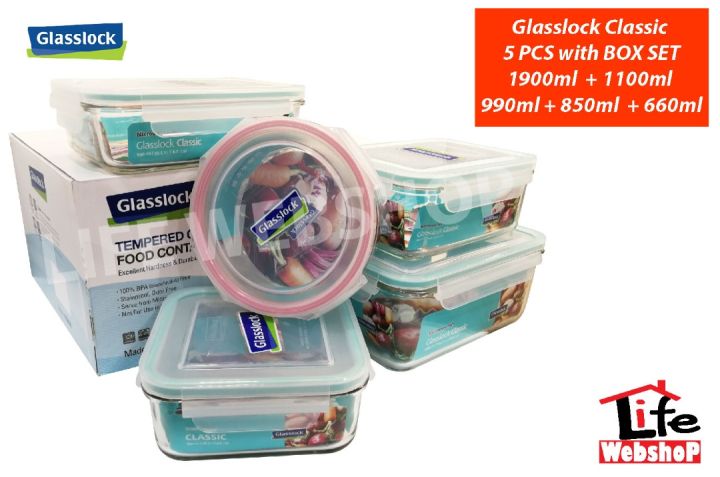 GLASSLOCK CLASSIC FOOD CONTAINER 5 PCS WITH BOX SET (GL33-05) | Lazada