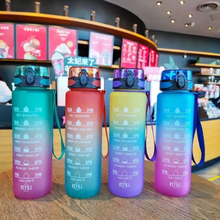 1L PASTEL Motivational Water Bottle with Time Marker & Straw-BPA Free Locking Flip-Flop Lid ...