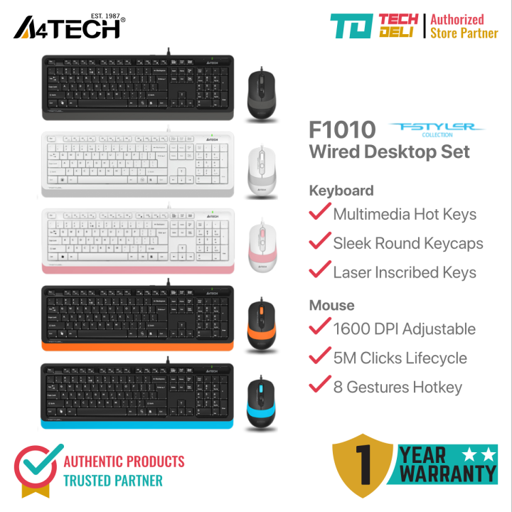 A4Tech F1010 Wired Desktop Set | 1200 DPI Mouse | Multimedia Hotkeys ...