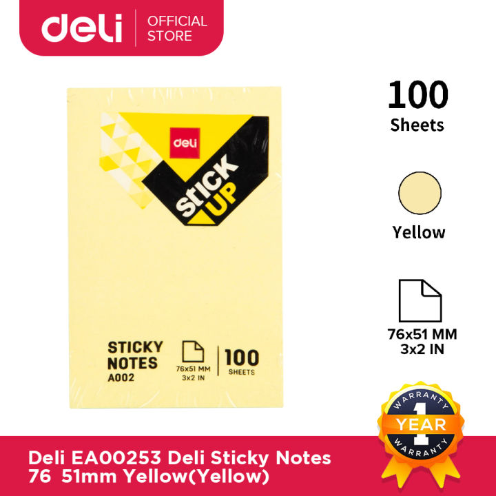 Deli Sticky Notes School Supplies Office 76×51mm Yellow EA00253 | Lazada PH