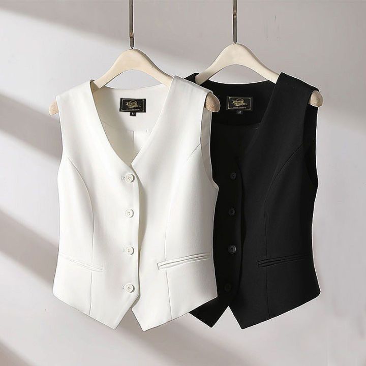 Womens Suit Vest V-Neck Single Breasted Sleeveless Jacket Solid ...