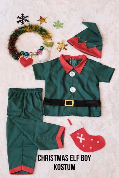 SETELAN KOSTUM ELF COWOK / PERI NATAL VERSI COWOK / CHRISTMAS ELF BOY ...