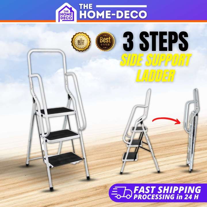 3 STEPS Side Support Steel Ladder With Handle Non Slip Step Folding ...