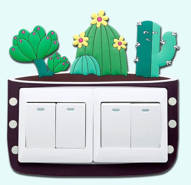 3D Cartoon Cactus Luminous Glowing Wall Malaysia Switch Sticker Decor ...