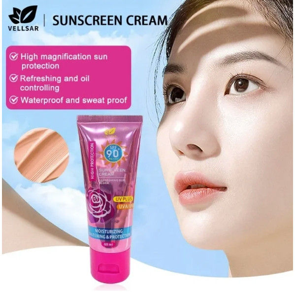 Vellsar Sunscreen Cream 90SPF Whitening & Moisturizing High Protection 60ml Facial Sun Care ...