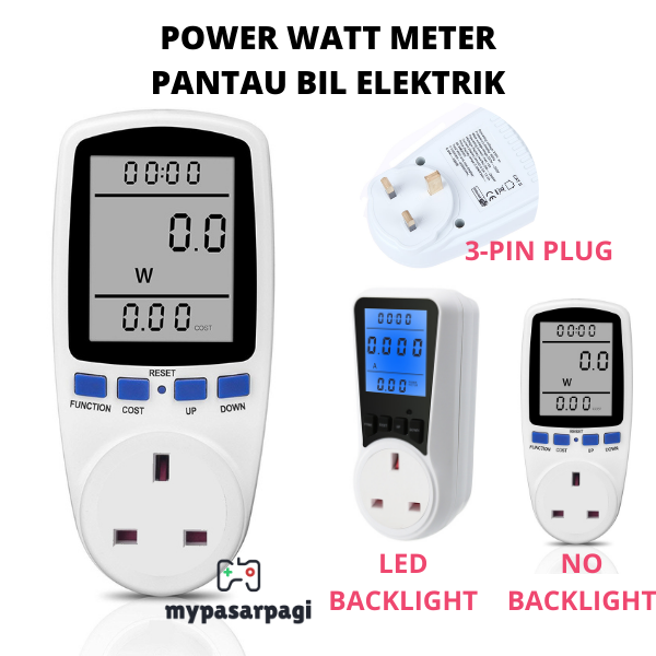 3PIN Digital Power Watt Meter Power Meter Kos Elektrik Kos TNB Pantau ...