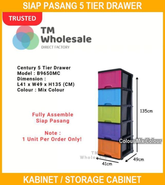 Siap Pasang 5 Tier Drawer / Kabinet / Storage Cabinet B9650mc - Century ...