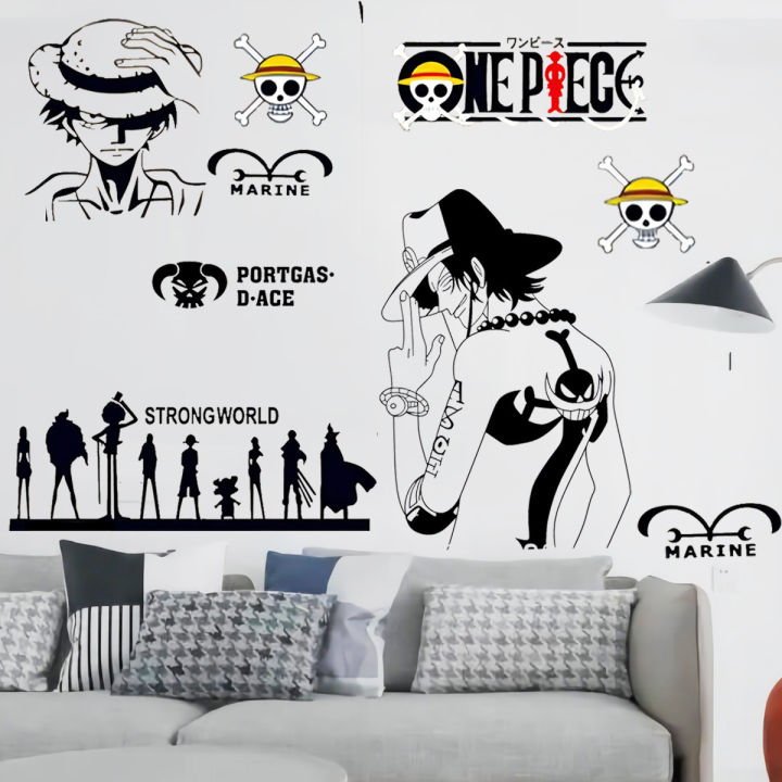 One Piece Wall Stickers Japanese Anime PVC Waterproof Cartoon Wall ...
