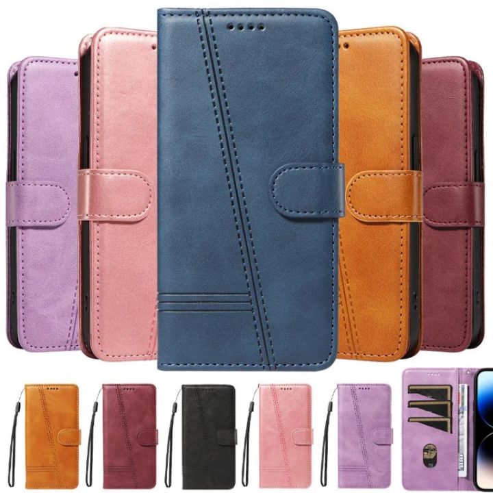Line Leather Case For iPhone 16 15 14 13 Mini Pro Plus Max Flip Wallet ...