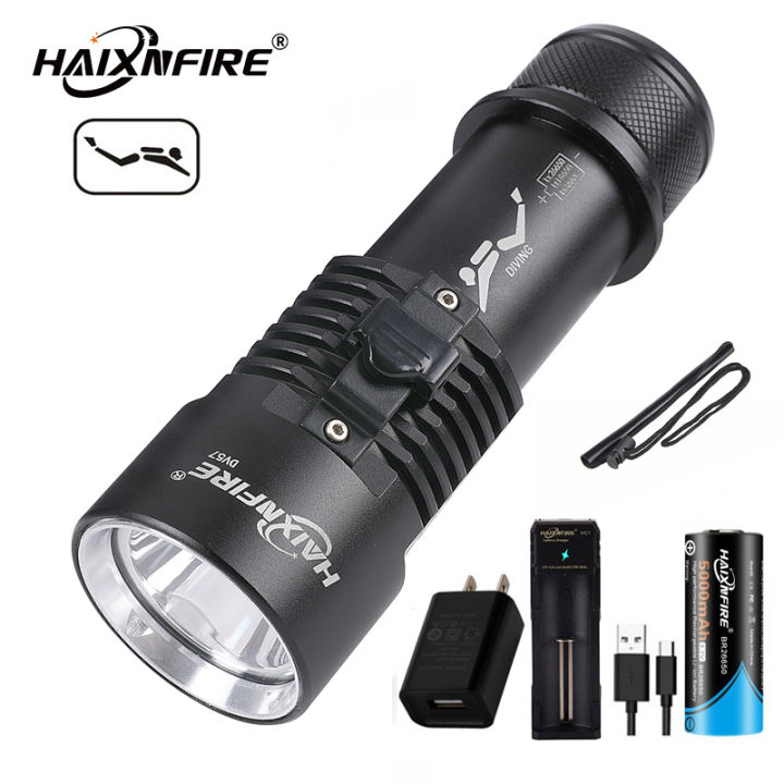 HaixnFire DV57 Underwater Waterproof Flashlight 4000 Lumens XHP70 Scuba ...