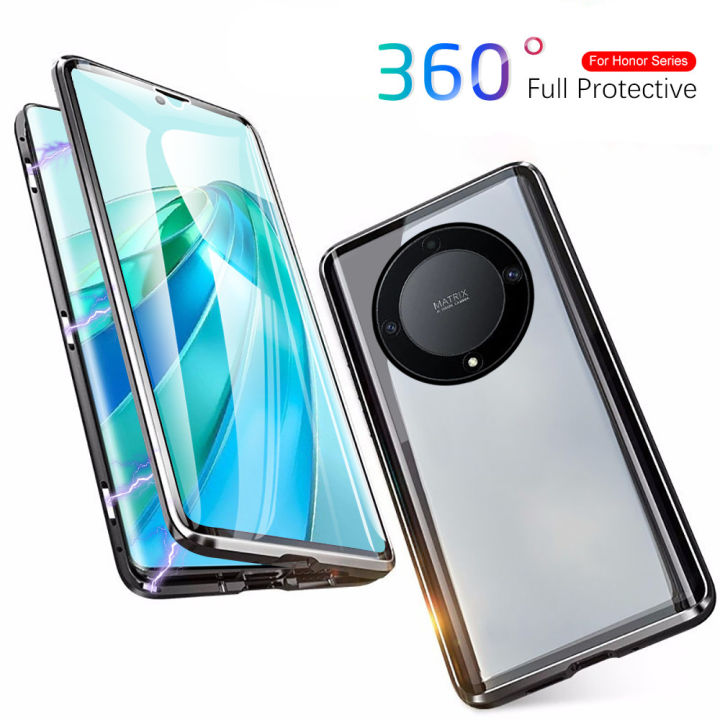 For Honor X9A Case 360° Magnetic Flip Double Sided Tempered Glass Cover ...