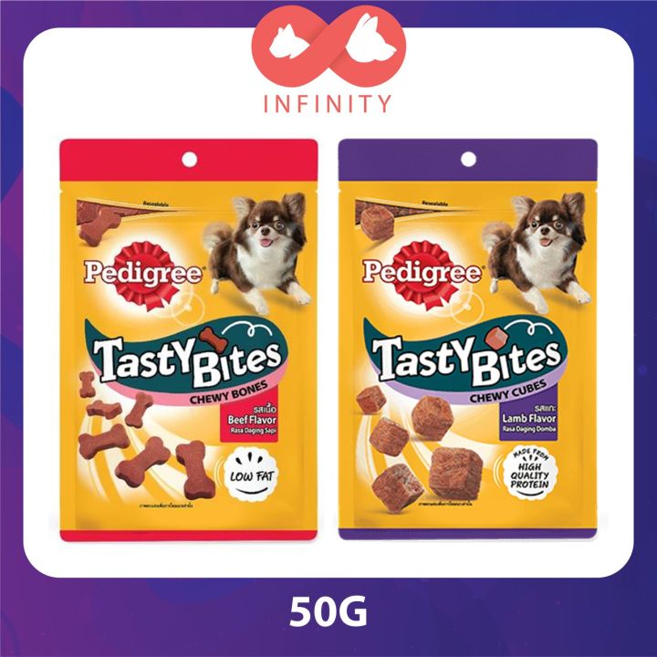Pedigree Tasty Bites Chewy Dog Snack 50G ( Bones Beef, Cubes Lamb ...