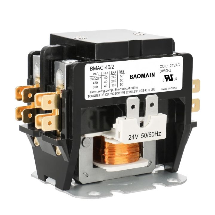 Baomain AC Contactor, 2 Pole 40A Heavy Duty Air Conditioner Condenser ...