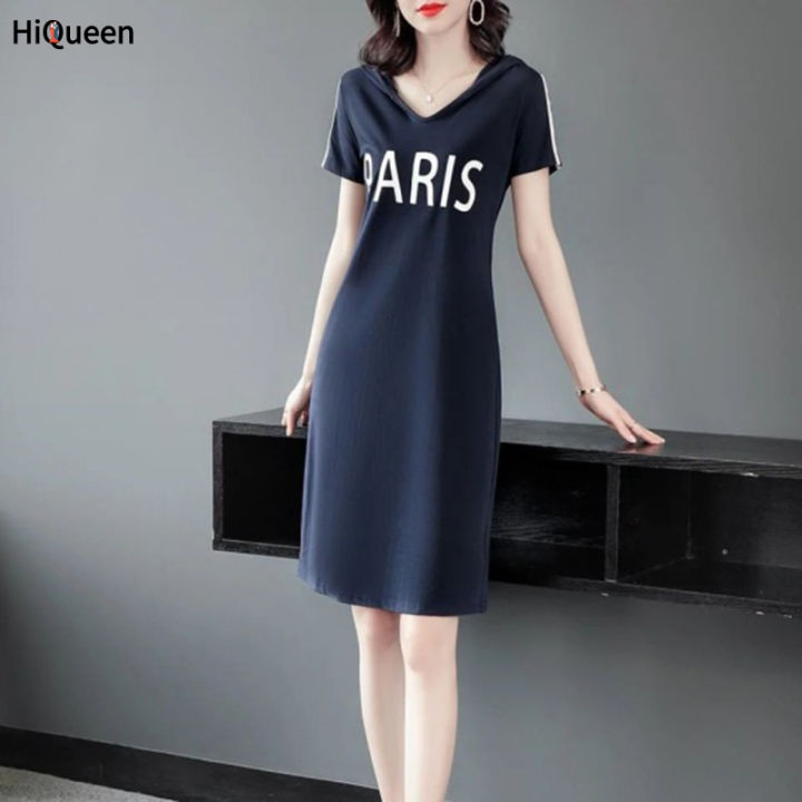 HiQueen เสื้อคอวีแขนสั้นสำหรับผู้หญิง,เดรสกีฬาแฟชั่นลำลองกระโปรงทรงเอ ...