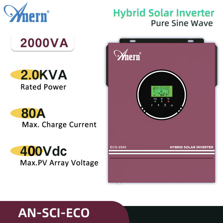 Anern 1.6KW Solar Inverter 12V 80A Hybrid off-grid Inverter Pure Sine Wave Inverter Built-in ...