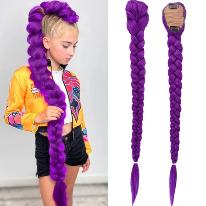 SWEET 26inch Braided Purple Hair Ponytail Demon Hunters Synthetic Long ...