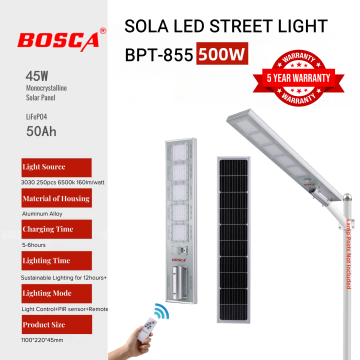 BOSCA 5 Years Warranty 500W LED Solar Street Light Garden Solar Light ...