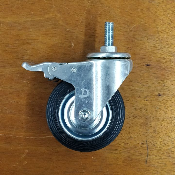 M8 M10 M12 BSW THREADED STEM MEDIUM DUTY 4"/100mm BLACK RUBBER CASTOR ...