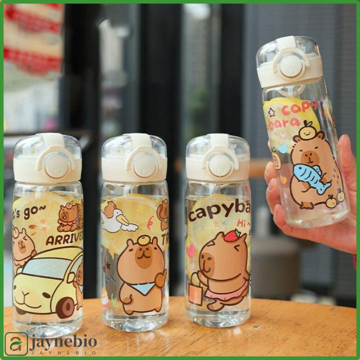 JAYNEBIO 400ML Capybara Straw Water Bottles Transparent Portable Drink ...