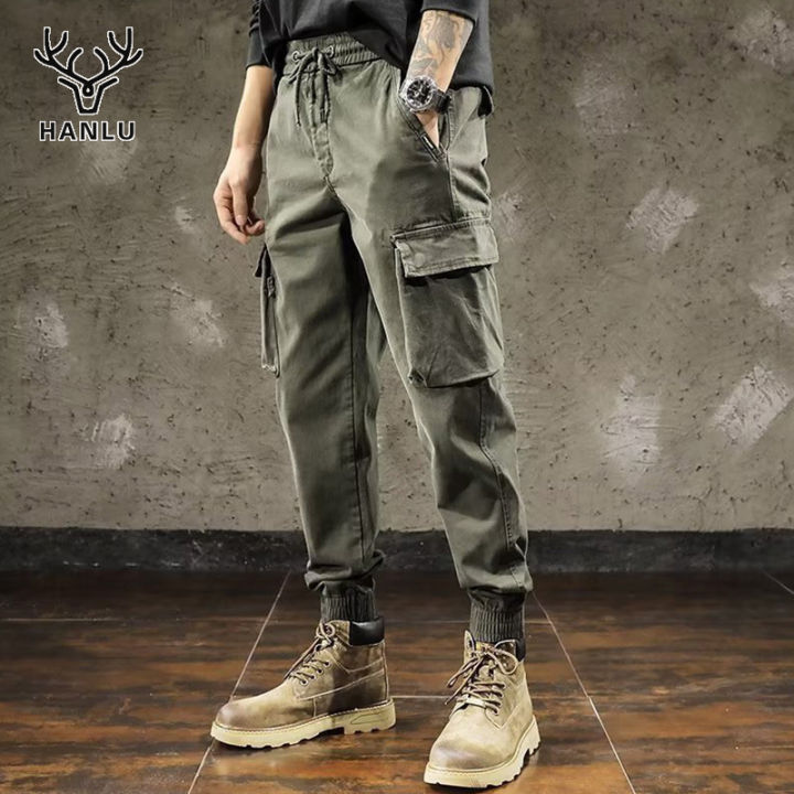 Hanlu men's overalls thin fashion loose ruffian leg-binding slacks | Lazada