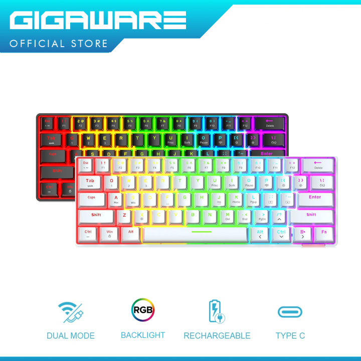 Gigaware STK61 Mechanical Keyboard Wireless Dual-Mode Bluetooth Type C RGB Rainbow Keyboard ...