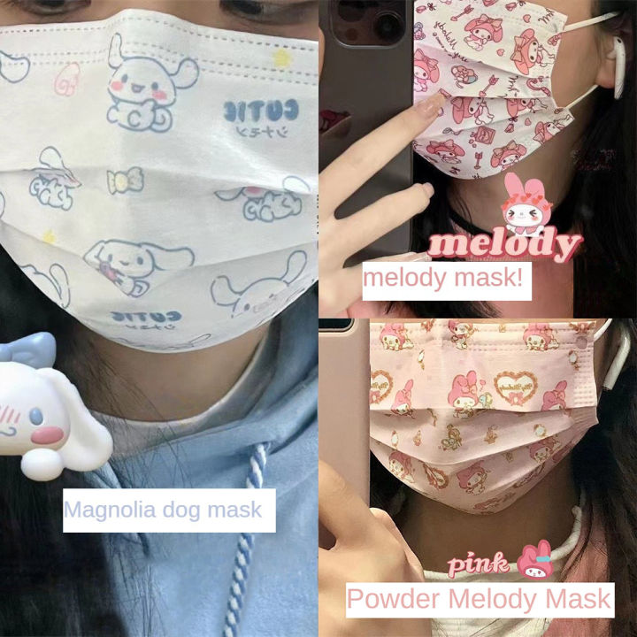 Freehome🎈NEW🎈10Pcs Sanrio Three Layer Face Mask Kawaii Kuromi Mylody KT ...