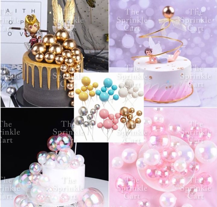 Balls Cake Topper Gold Silver White Pink Yellow Blue Mix Transparent ...