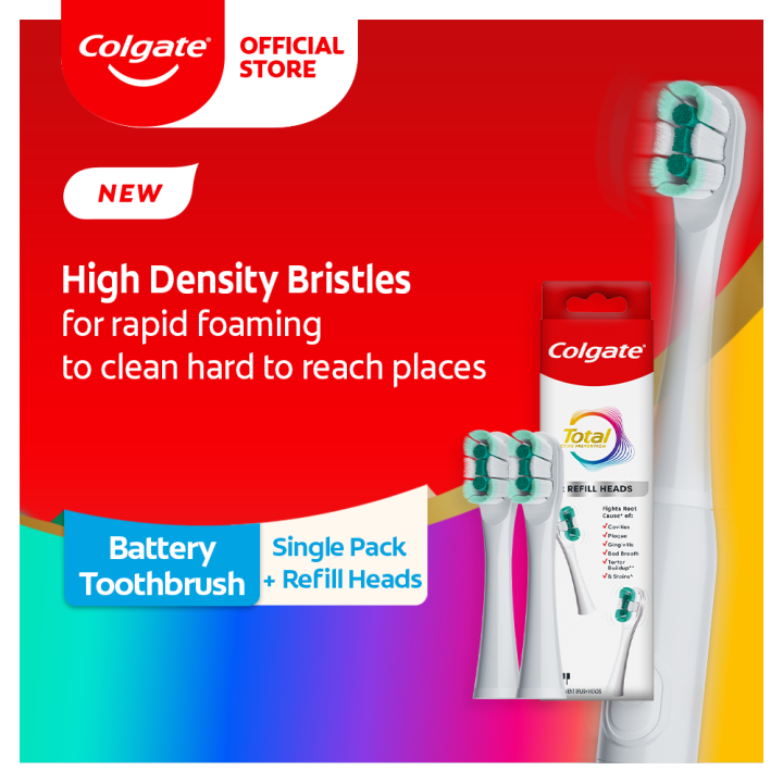 NEW Colgate Total Battery Toothbrush with Refill 2 Heads, Reach Deeper ...