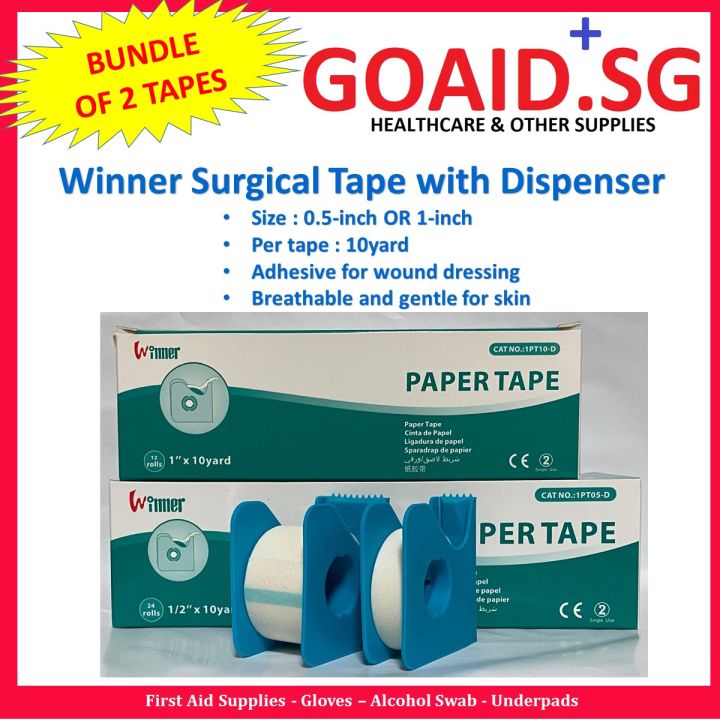 (Bundle of 2 Tapes) Winner Surgical Tape with dispenser (1/2 inch OR 1 ...
