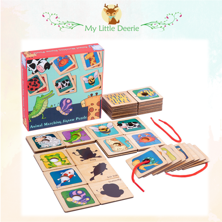 Wooden Animal Matching Jigsaw Puzzle Fine Motor Lacing Threading Early ...